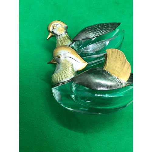 A pair of Antique Japanese silver gilt and glass bird salts Length 7 ...