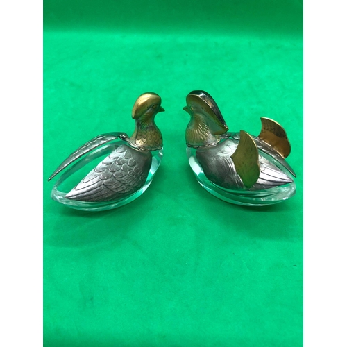 A pair of Antique Japanese silver gilt and glass bird salts Length 7 ...