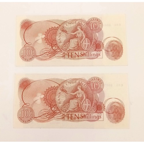 Two 1961 O'Brien Ten Shilling Notes with Consecutive Serial Numbers ...