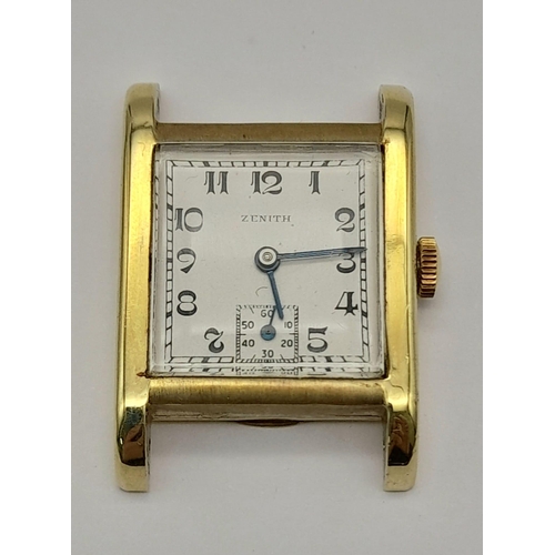 A VINTAGE 18K GOLD ZENITH WRIST WATCH WITH SECOND SUBDIAL , SQUARE TANK ...