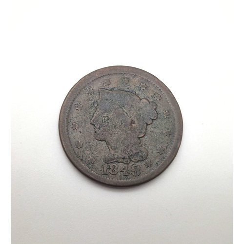 A USA 1848 Large One Cent Coin. Please see photos for conditions.