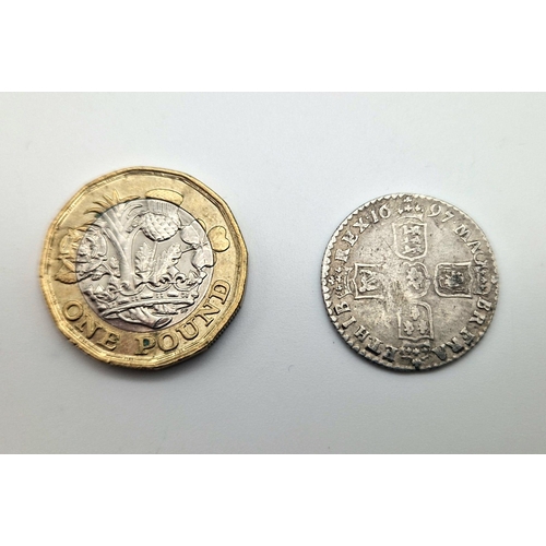 A William III 1697 Silver Sixpence Coin. Third bust. S3538. Please see ...