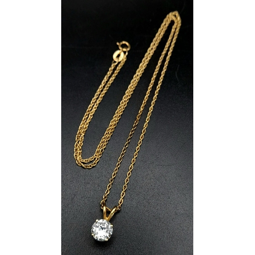 A 9K Gold Chain with CZ 1ct Pendant. 44cm. 2.7g total weight.