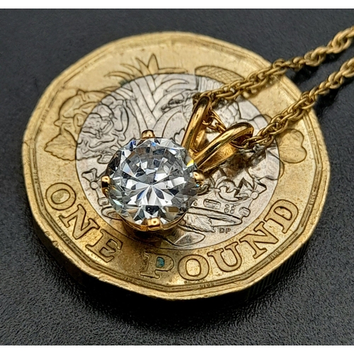 A 9K Gold Chain with CZ 1ct Pendant. 44cm. 2.7g total weight.