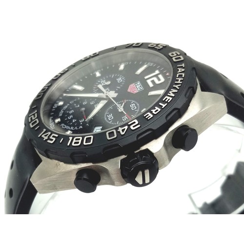 A Tag Heuer Formula Gents Chronograph Watch. Black rubber strap. Black ...