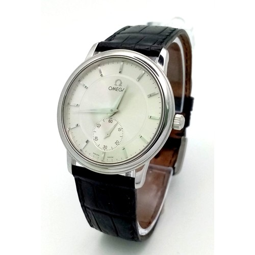 AN OMEGA GENTS SLIMLINE WATCH IN STAINLESS STEEL ON ORIGINAL OMEGA ...