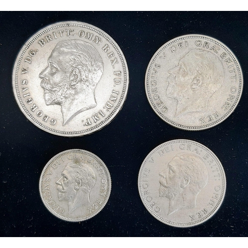 Four George V Silver Coins. 1936 half crown, 1935 crown 1933 shilling ...