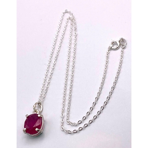A 4.43ct Natural Ruby Pendant on a 925 Silver Necklace. 18mm and 40cm ...