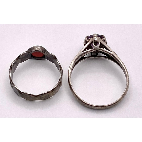 2X vintage sterling silver solitaire rings include an Amethyst ring ...