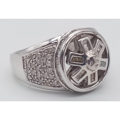 A 9K White Gold Diamond Cluster Ring. Futuristic design with 1ctw of ...