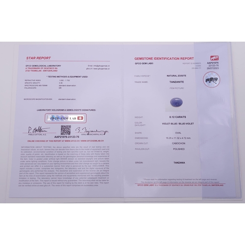 A 8.12ct Tanzanite Cabochon Gemstone - Comes with the GFCO Swiss ...