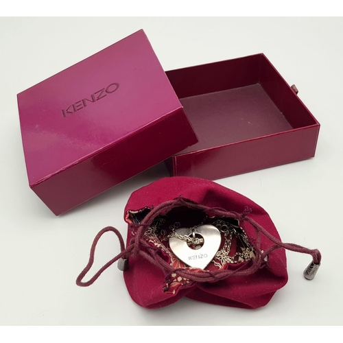 A Vintage Kenzo Heart Pendant Necklace. 50cm Length 950 Silver Chain ...