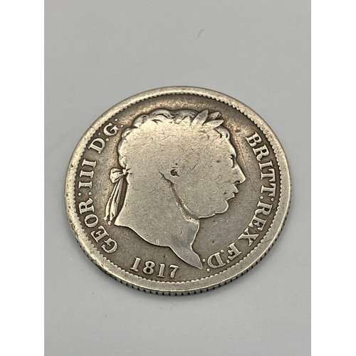 1817 GEORGE III SILVER ‘BULLHEAD’ SHILLING. Worn/almost fair condition.