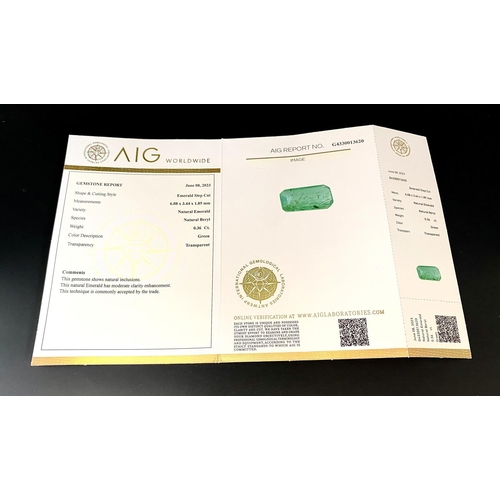 A 0.36ct Zambian Emerald - AIG Milan Certified in a sealed container.