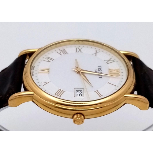 AN 18K GOLD TISSOT"1853" GENTS WATCH WITH BLACK LEATHER STRAP , QUARTZ ...