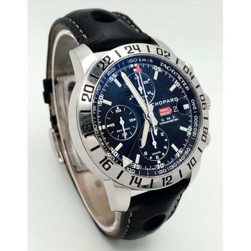 A Chopard Mille Miglia Automatic Gents Watch. Black leather strap. Stainless steel case - 42mm. Blac