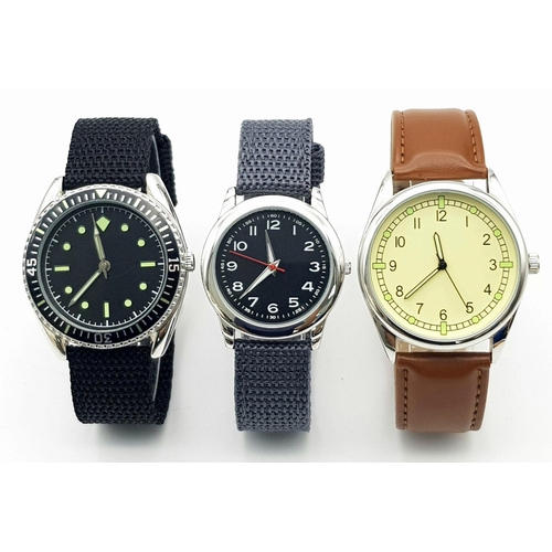 A Parcel of Three Military Design Design Watches, Comprising: 1) 1950’s ...