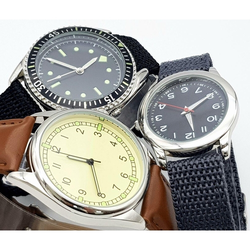 A Parcel of Three Military Design Design Watches, Comprising: 1) 1950’s ...