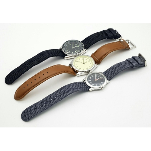 A Parcel of Three Military Design Design Watches, Comprising: 1) 1950’s ...