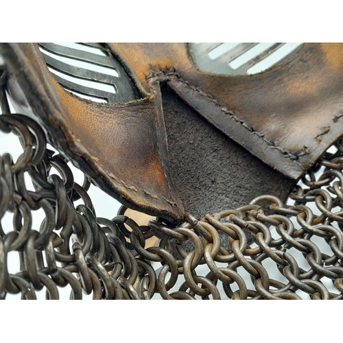 A Reproduction WW1 Tank Crew Splatter Mask. Leather and chainmail.