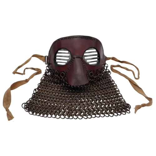A Reproduction WW1 Tank Crew Splatter Mask. Leather and chainmail.