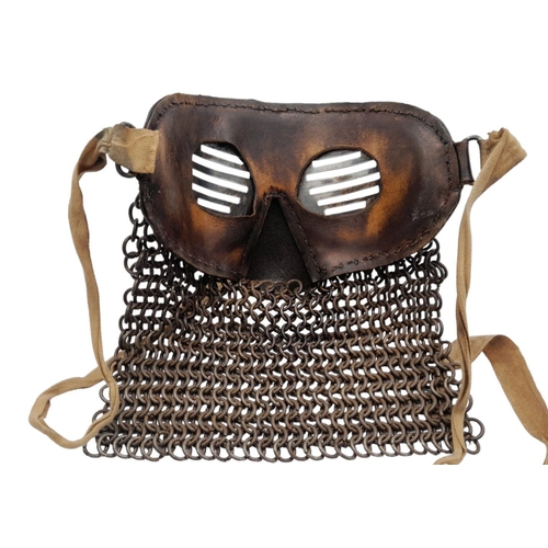 A Reproduction WW1 Tank Crew Splatter Mask. Leather and chainmail.