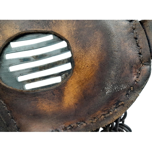 A Reproduction WW1 Tank Crew Splatter Mask. Leather and chainmail.