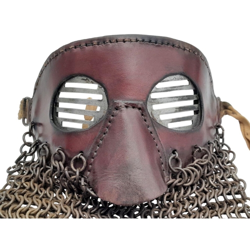 A Reproduction WW1 Tank Crew Splatter Mask. Leather and chainmail.