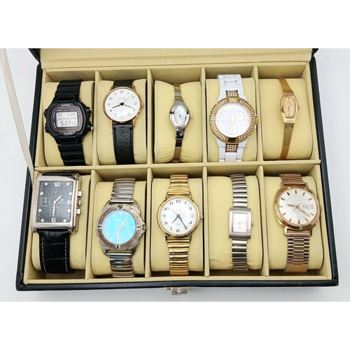 A Ten Watch Display Box Containing Ten Men’s and Ladies Watches ...