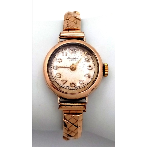 A 9K Yellow Gold Bentima Star Ladies Watch. Expandable gilded bracelet ...