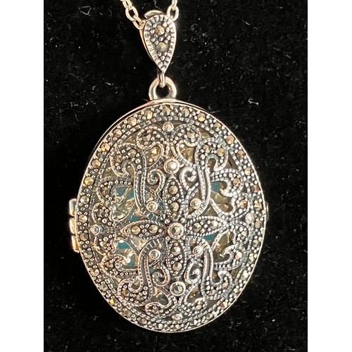 Beautiful SILVER MARCASITE LOCKET mounted on a SILVER CHAIN NECKLACE ...