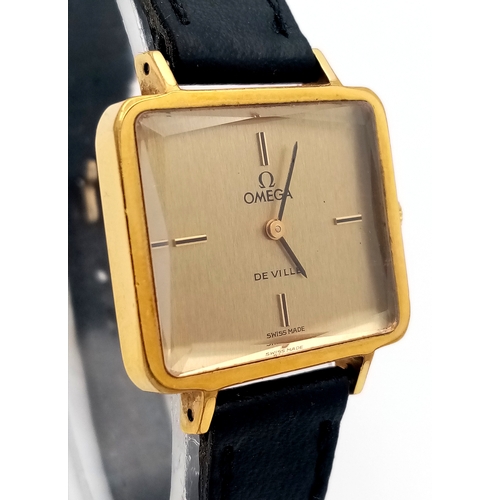 A Vintage Omega Deville Square Cased Ladies Watch. Black leather strap ...