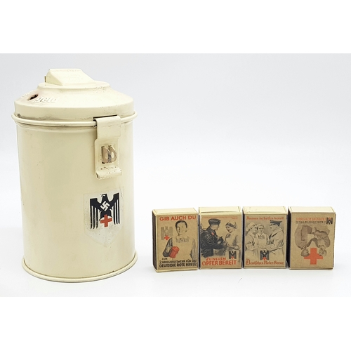 A WW2 German DRK (Red Cross) Collection Tin with 4 boxes of matches ...