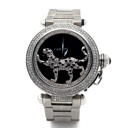 A Pasha de Cartier Automatic Panthere Ladies Watch. Stainless steel ...
