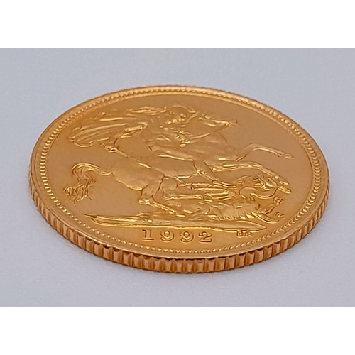 A 1992 Queen Elizabeth II, 22K Gold Half Sovereign Coin. Proof ...