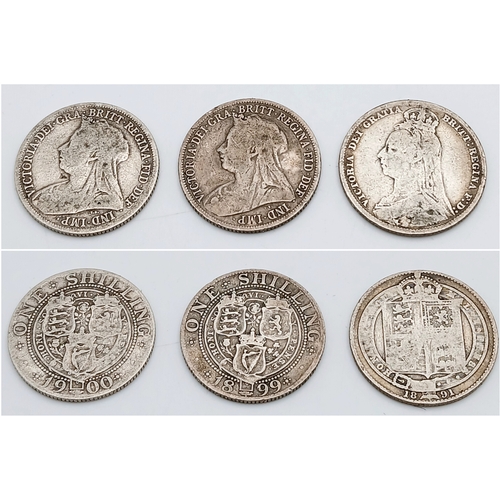 A Parcel of Three Queen Victoria Silver Shillings coins Comprising 1) A ...