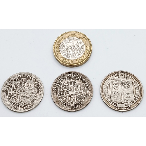 A Parcel of Three Queen Victoria Silver Shillings coins Comprising 1) A ...