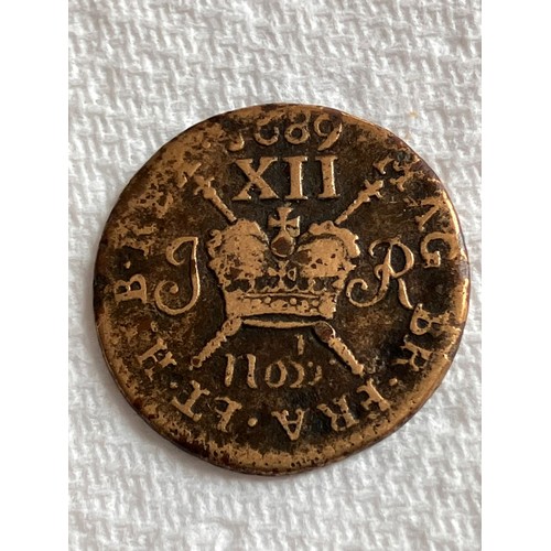 1689 JAMES II ‘GUNMONEY’ SHILLING. Condition fine /almost very fine ...