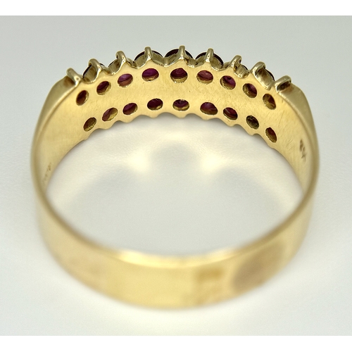 AN 18K YELLOW GOLD TWO ROW RUBY BAND RING. 5G. SIZE U. SC-5095.