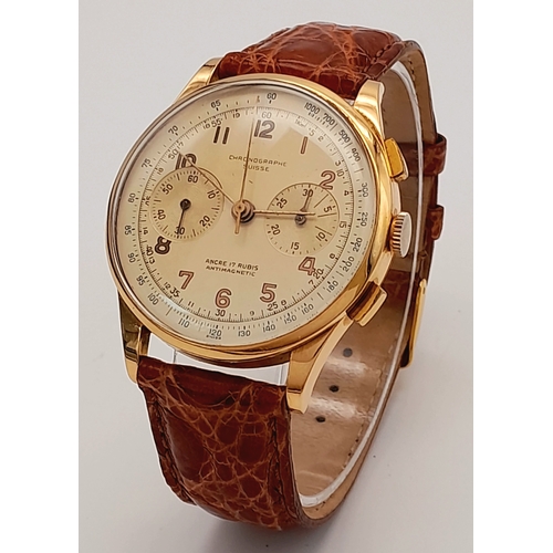A Rare Model Vintage 18 Carat Gold Chronographe watch Suisse Mechanical ...