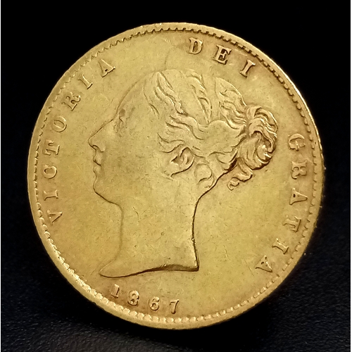 AN 1867 QUEEN VICTORIA, YOUNG HEAD, SHIELD BACK, REVERSE DOT, HALF ...