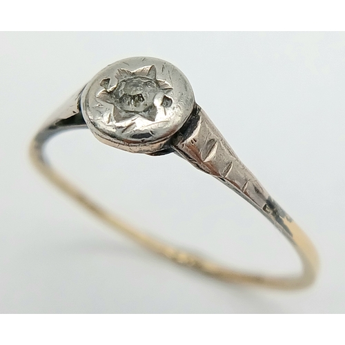 Antique 18K Gold, Platinum Diamond Solitaire Ring. Size K. 1g.