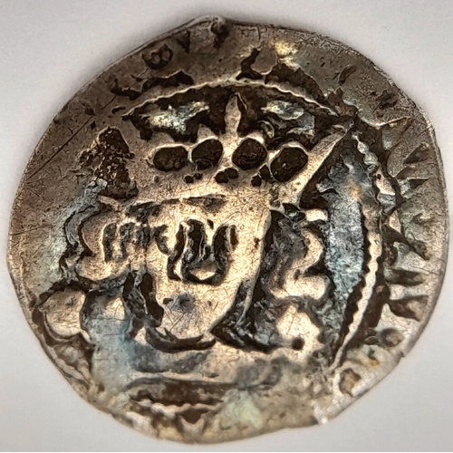 An Edward IV Silver Hammered 1d Coin. 2nd Reign. York. Rose by neck. S2128.