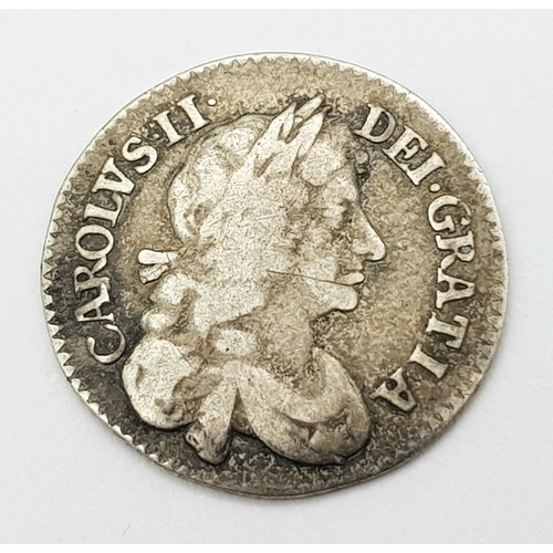 A 1677 Charles II Silver Hammered 4d Coin. S3384