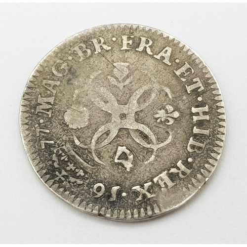 A 1677 Charles II Silver Hammered 4d Coin. S3384
