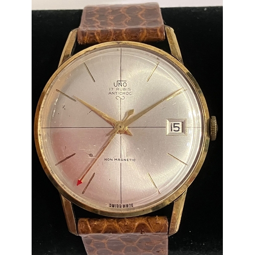 Gentleman’s Rare Vintage SWISS ‘UNO’ WRISTWATCH . Heavy GOLD PLATED ...