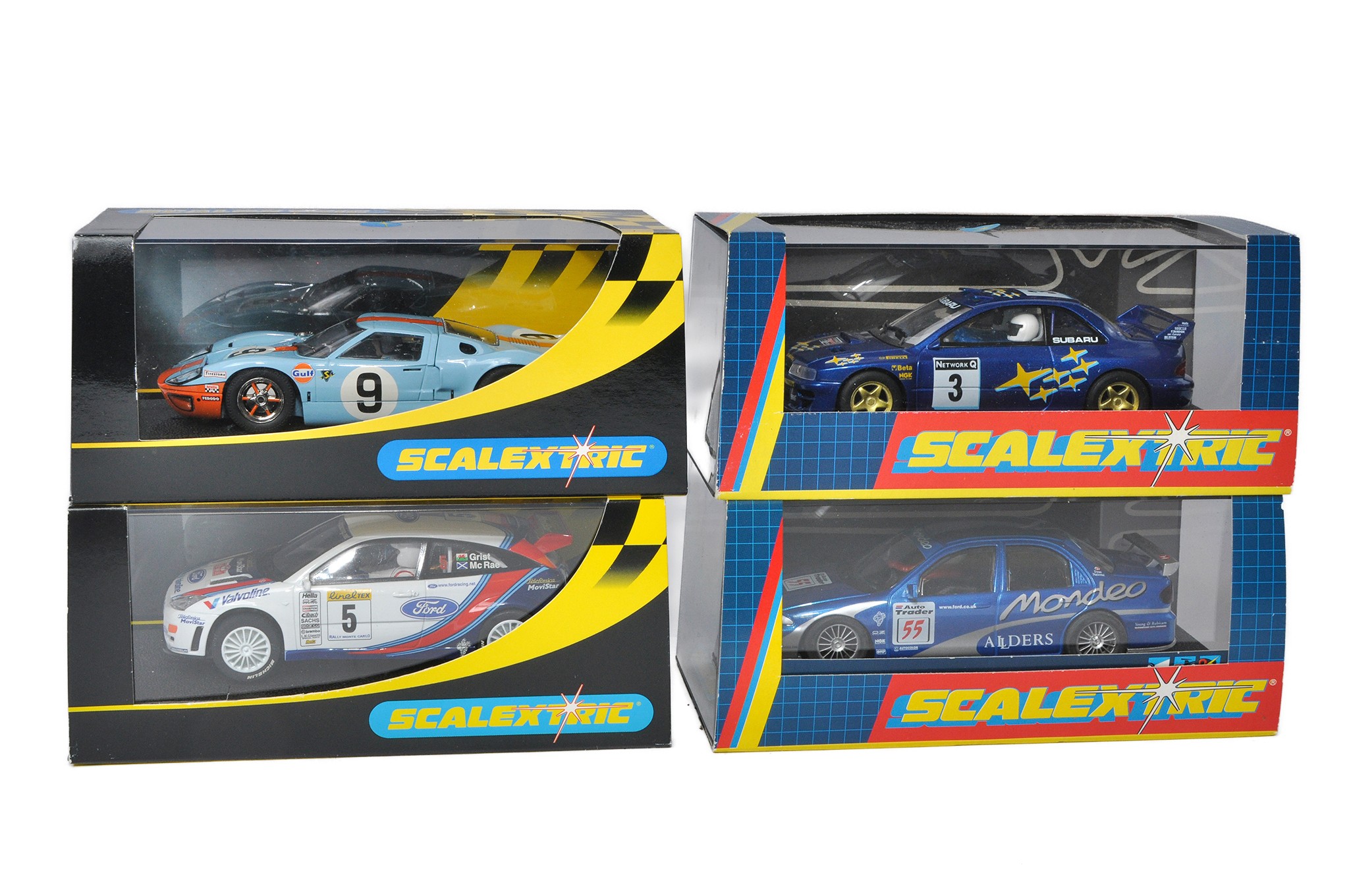 A group of Four Scalextric Slot cars to include Ford Focus, GT40 ...