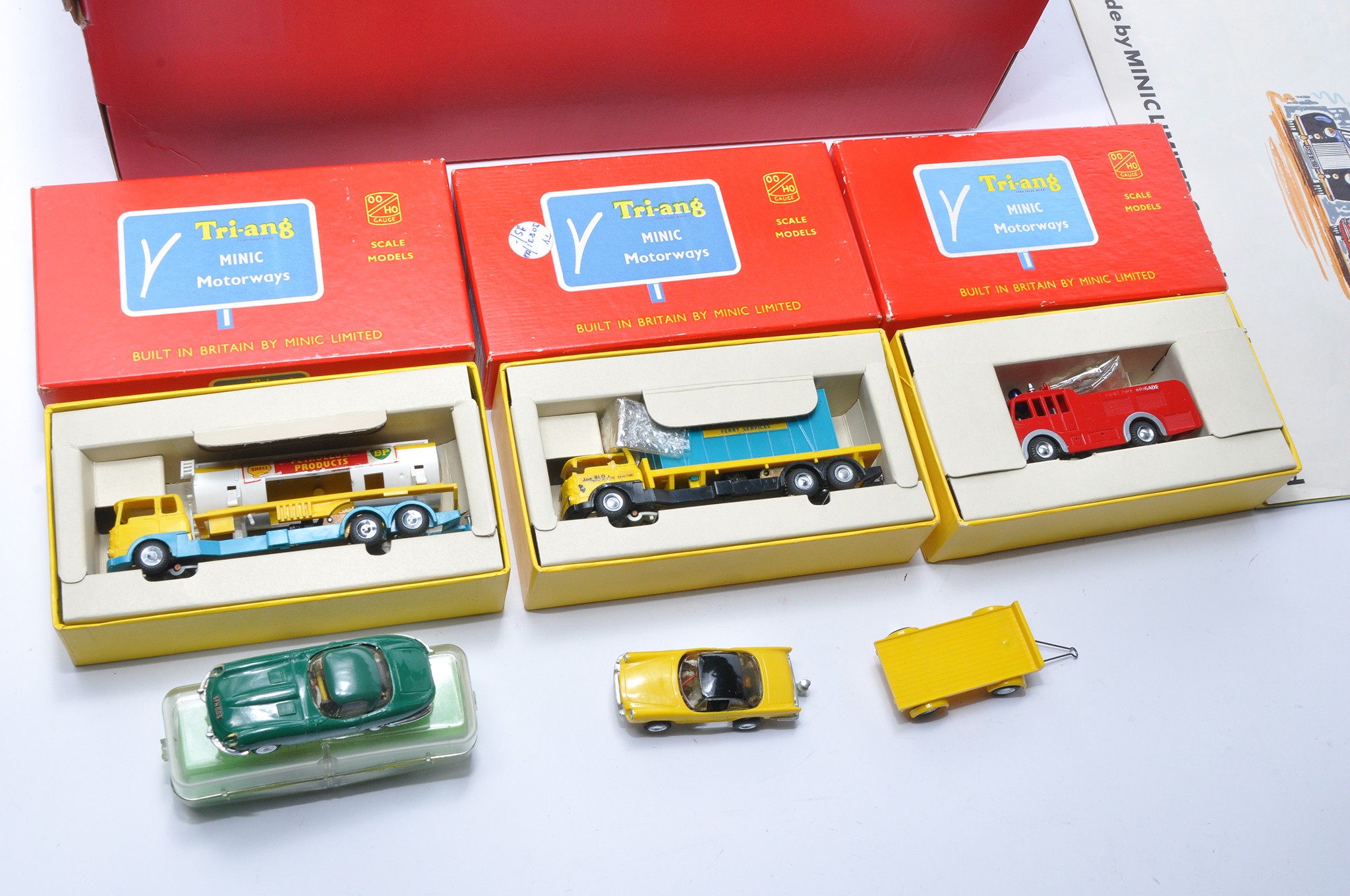 A group of Triang Minic Motorways Vehicles, including commercials, fire ...