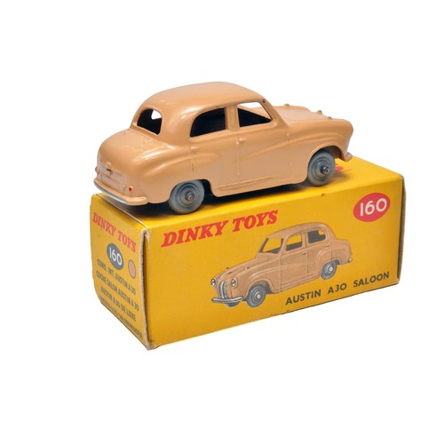 Dinky No. 160 Austin A30 saloon. Tan body with grey plastic wheels ...