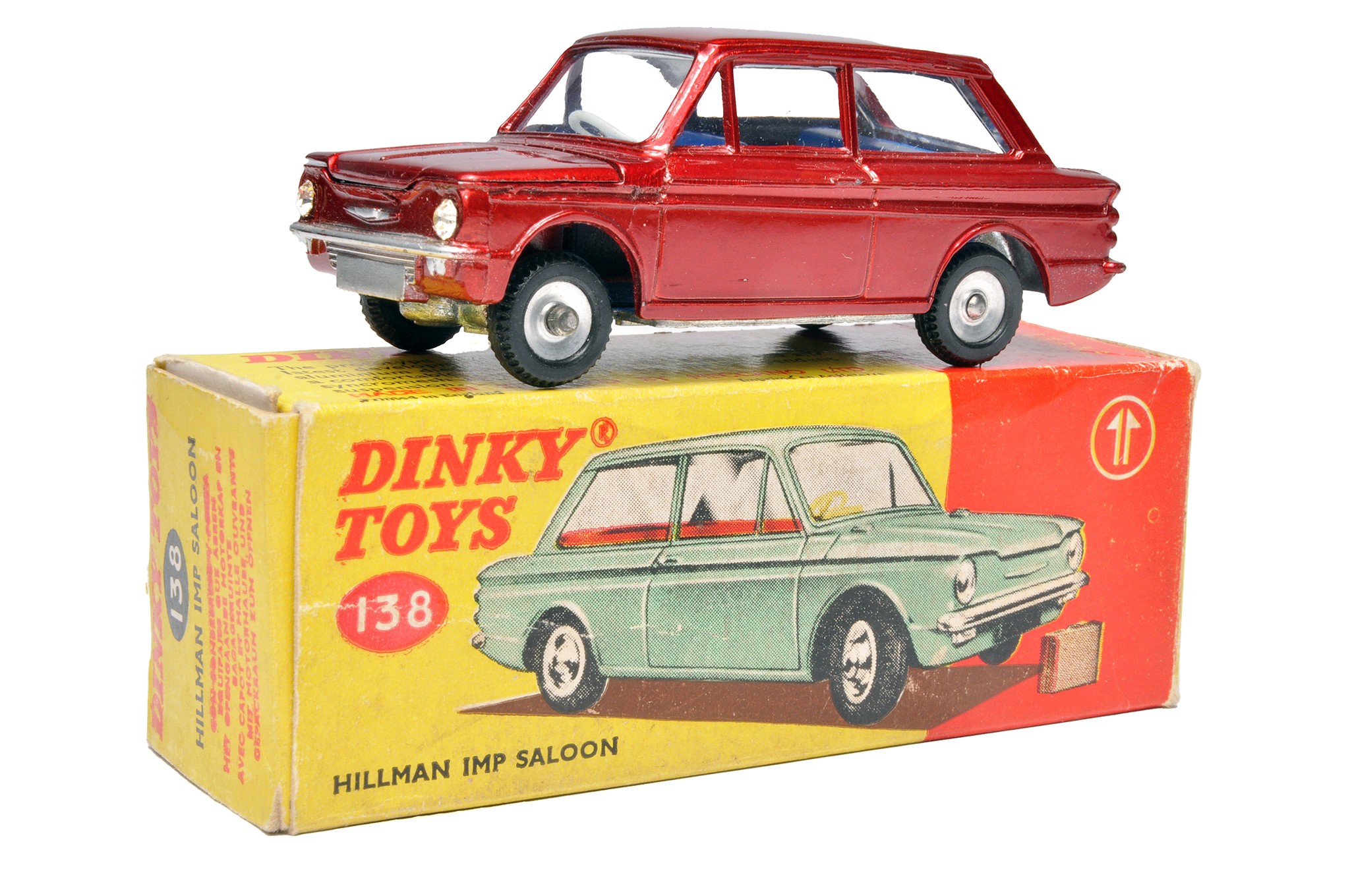 Dinky No. 138 Hillman Imp Saloon. Metallic red with blue interior and ...